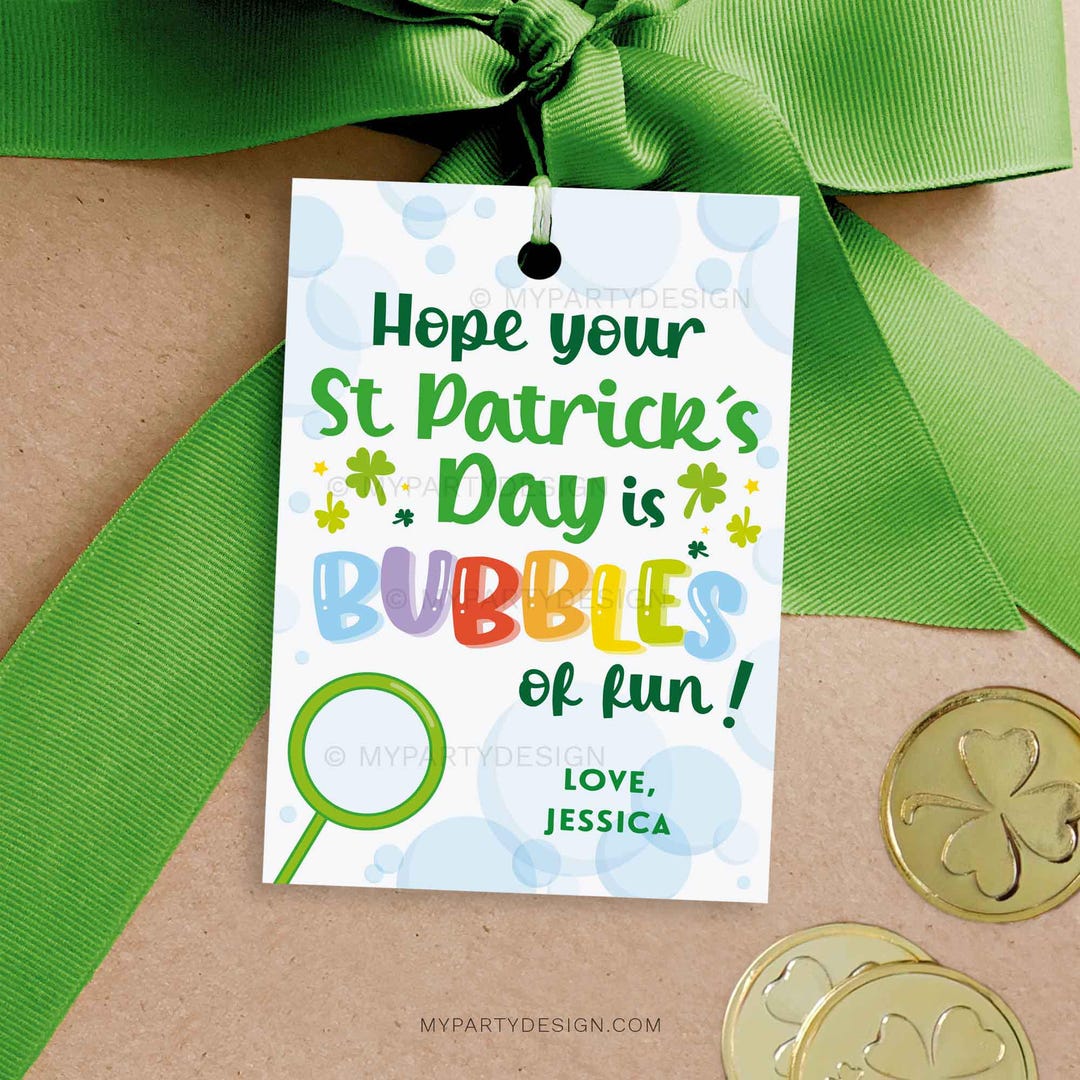 Bubbles of Fun St Patricks's Day Tag, Kids Bubble Wand Class Gift ...