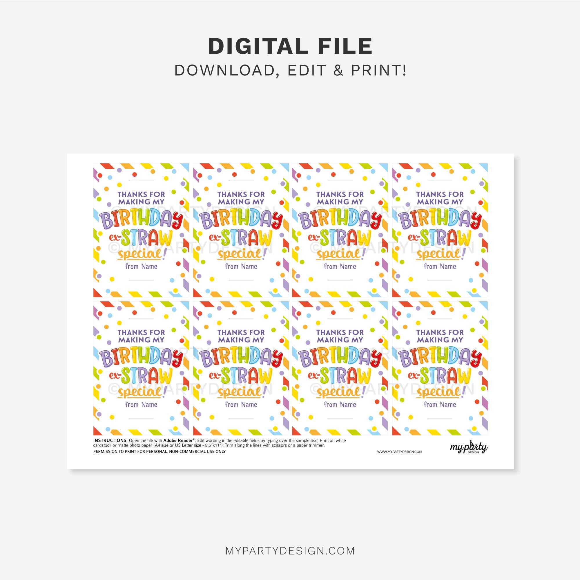 Birthday Straw Class Gift Tag, Birthday Exstraw Special Classroom Party ...