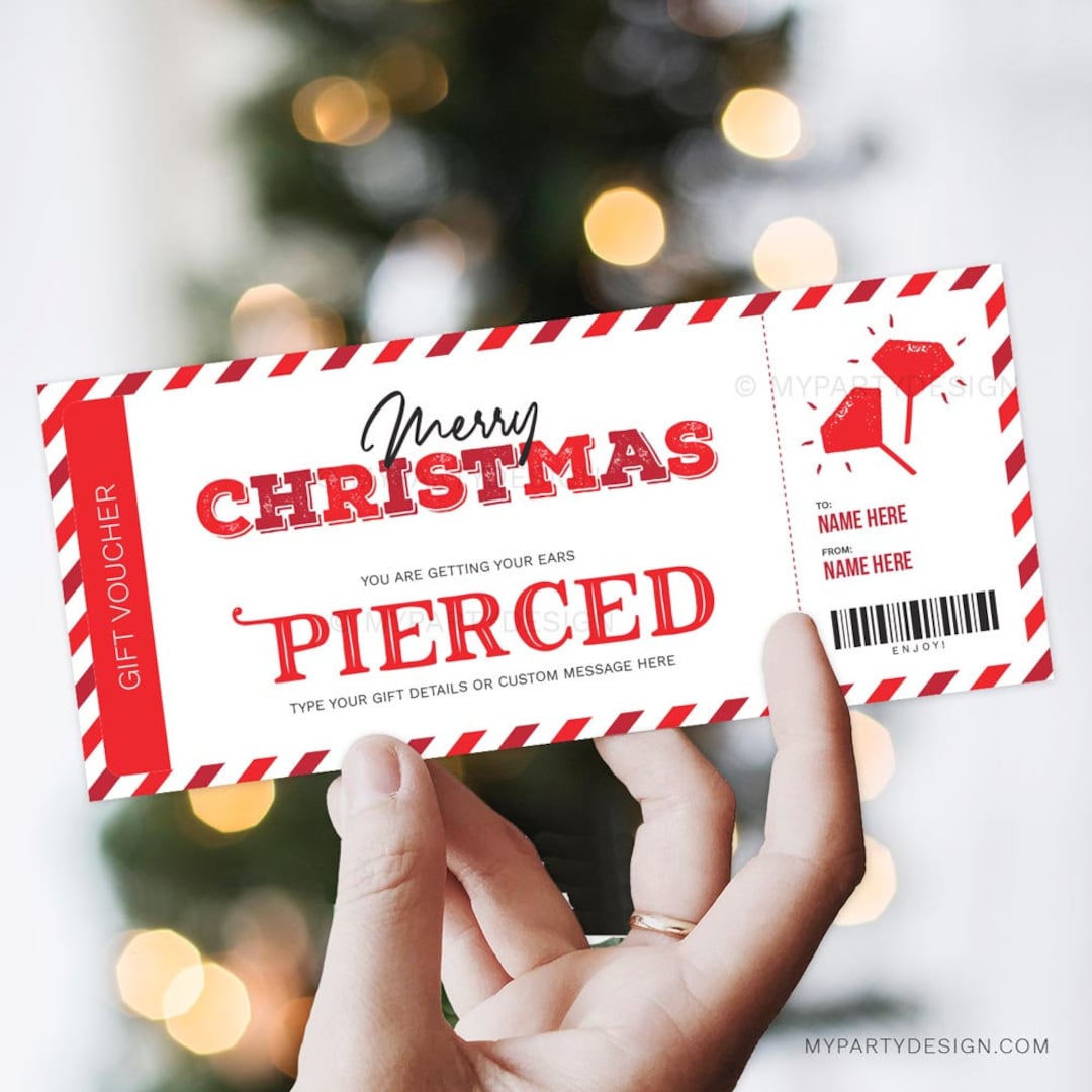 Christmas Ear Piercing Gift Voucher, Christmas Ears Pierced Gift ...