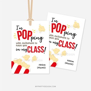 Popcorn Back to School Class Gift Tag, Poppin With Excitement, First ...