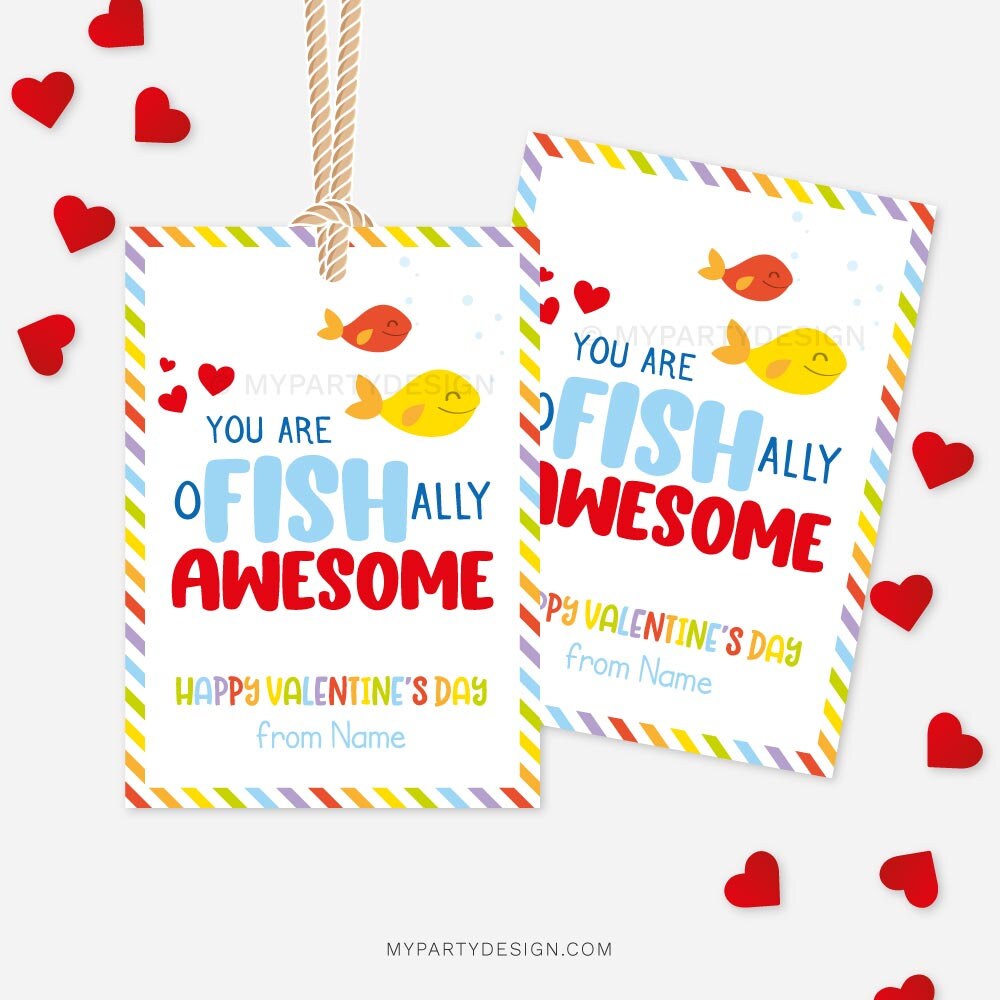 Fish Valentine's Day Tag, Kids Valentine Cards for Classroom, Gold Fish ...