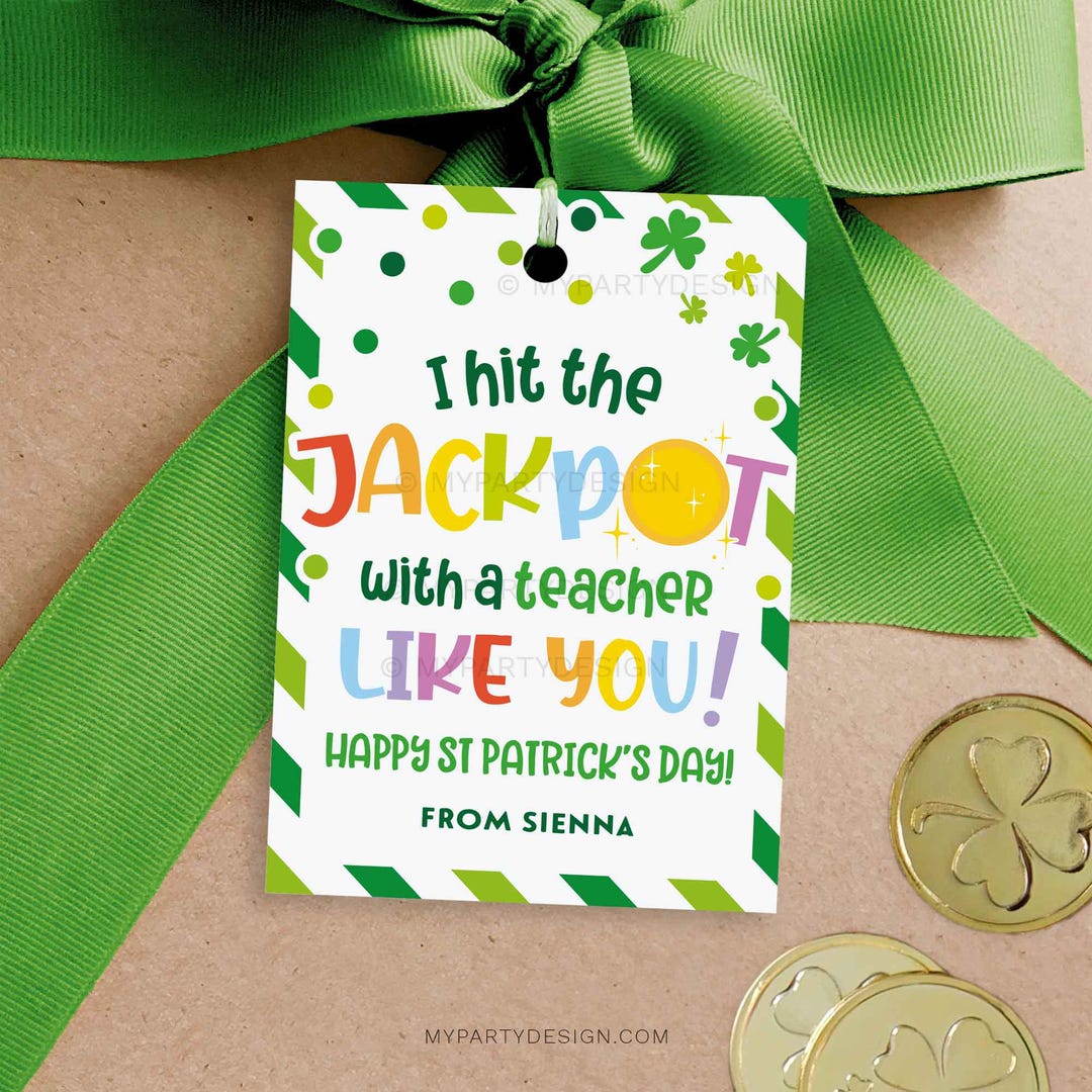 I Hit the Jackpot With a Teacher Like You St Patrick's Day Gift Tag, St ...
