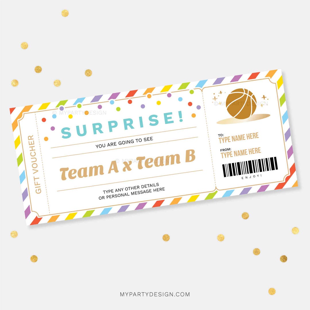 Surprise Basketball Gift Voucher Template, Sports Match Gift Card ...