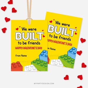 Building Blocks Valentine's Day Tag, Kids Valentine Cards for Class ...