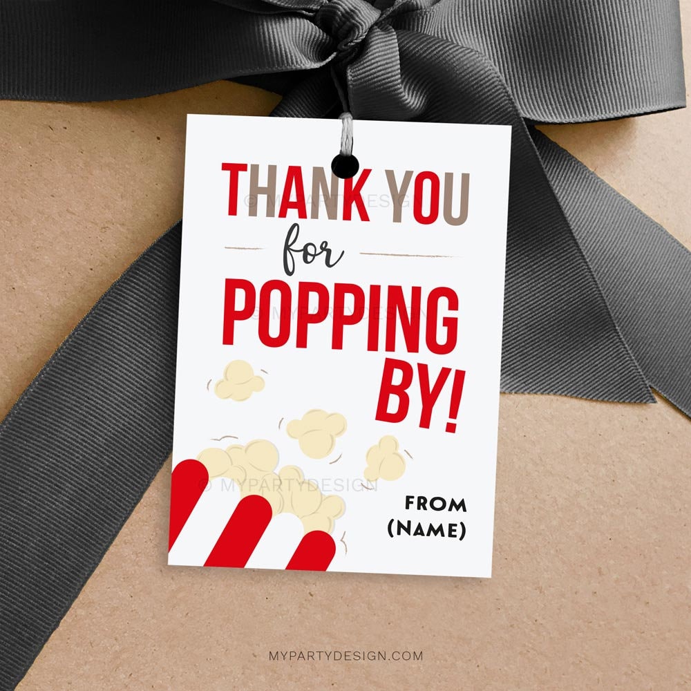 Thank You for Popping by Gift Tag, Popcorn Thanks Label for Open House ...