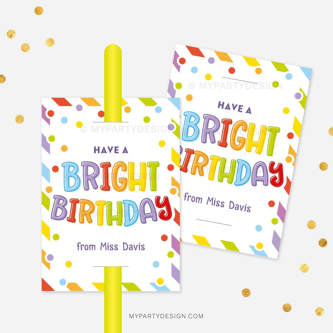 Glow Stick Happy Birthday Gift Tag, Bright Birthday Class Gift Label ...