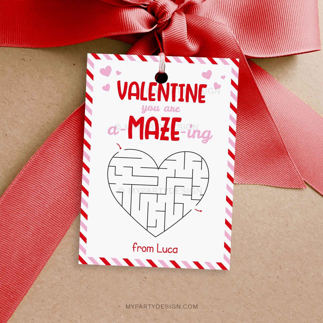Maze Valentine's Day Tag, Blue Kids Valentine Cards for Classroom ...