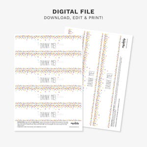Confetti Party Bottle Labels, Sprinkles Party Decorations- INSTANT ...