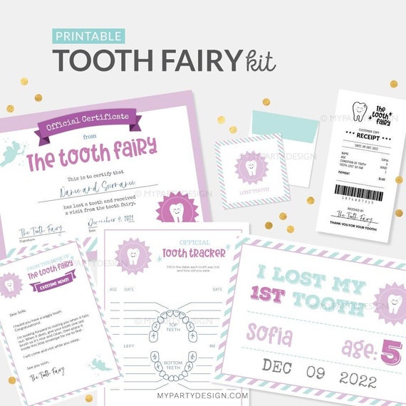 Tooth Fairy Kit - Letter, Receipt, Envelope, Lost Teeth Certificate ...