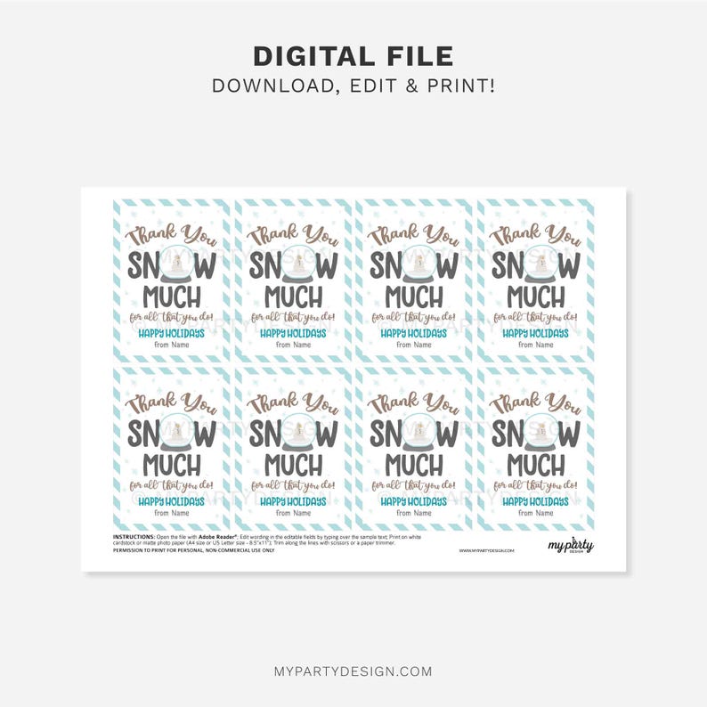 Thank You Snow Much Gift Tag, Christmas Holidays Snow Globe Label ...