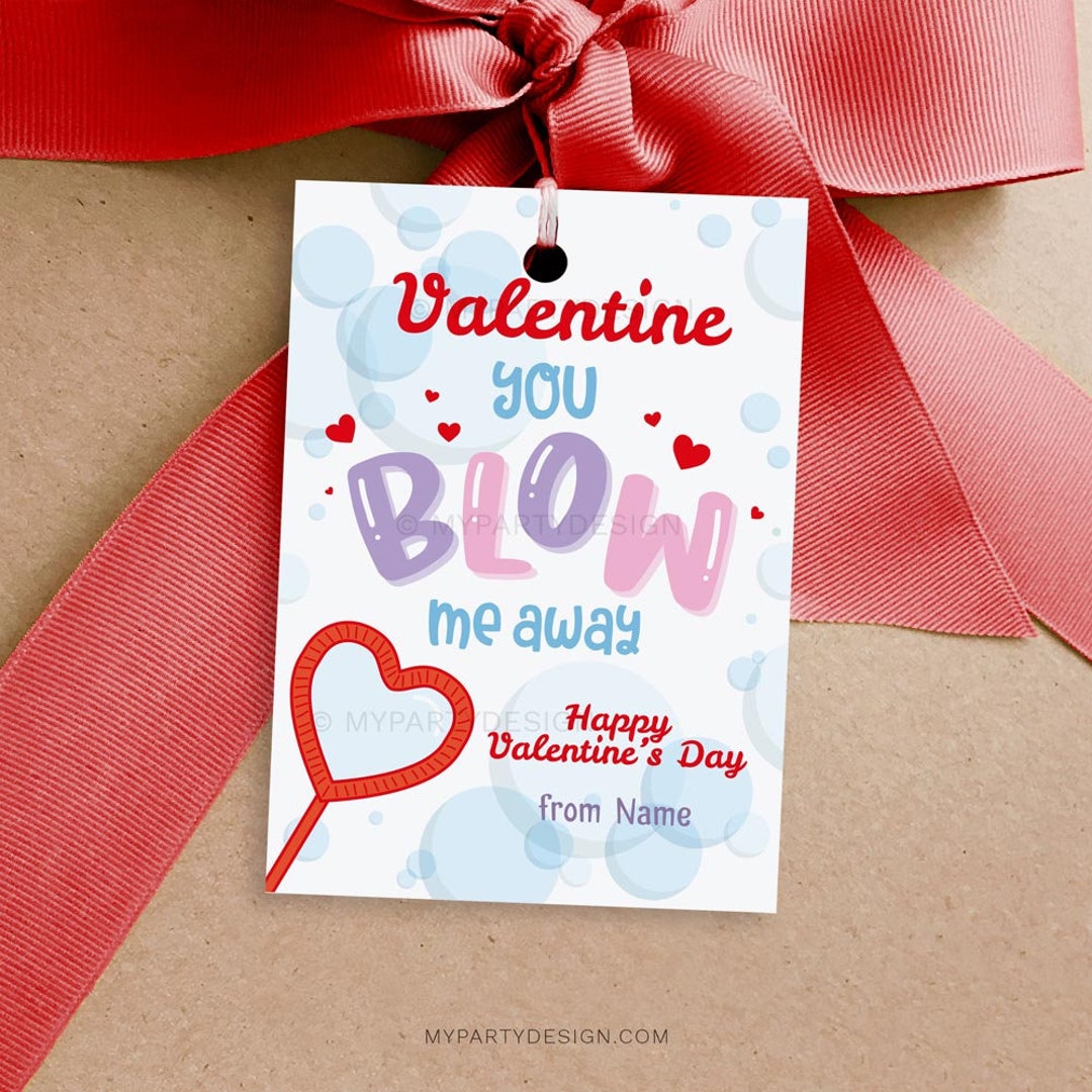 Blow Me Away Valentine's Day Tag, Kids Bubbles Valentine Cards, Bubble ...