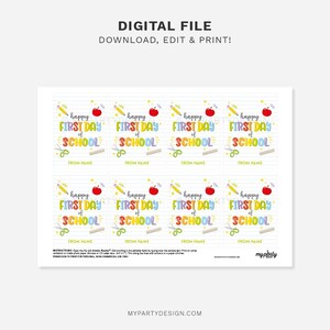 Happy First Day of School, Back to School Gift Label, 1st Day Welcome ...