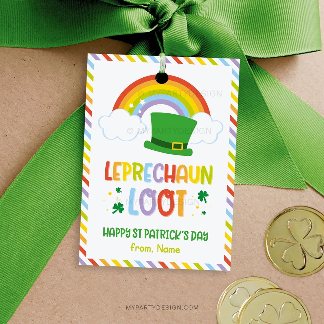 Leprechaun Loot Label, St Patrick's Day Tag, Kids Rainbow Cards for ...