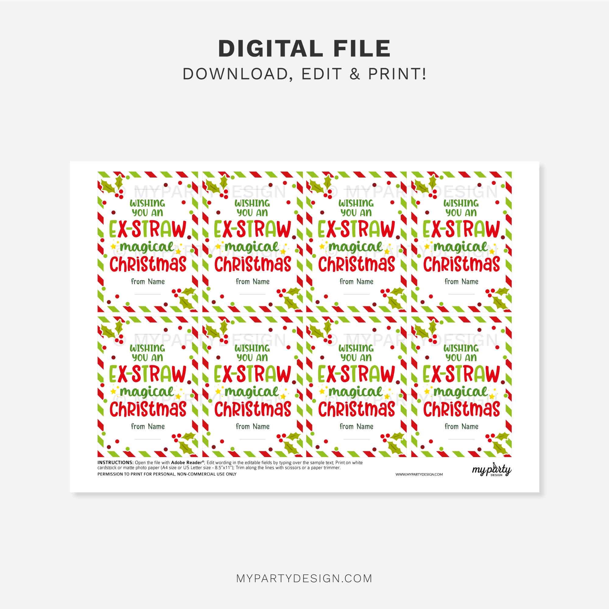 Christmas Straw Tag, Ex-straw Magical Class Gift Label, Non-candy ...