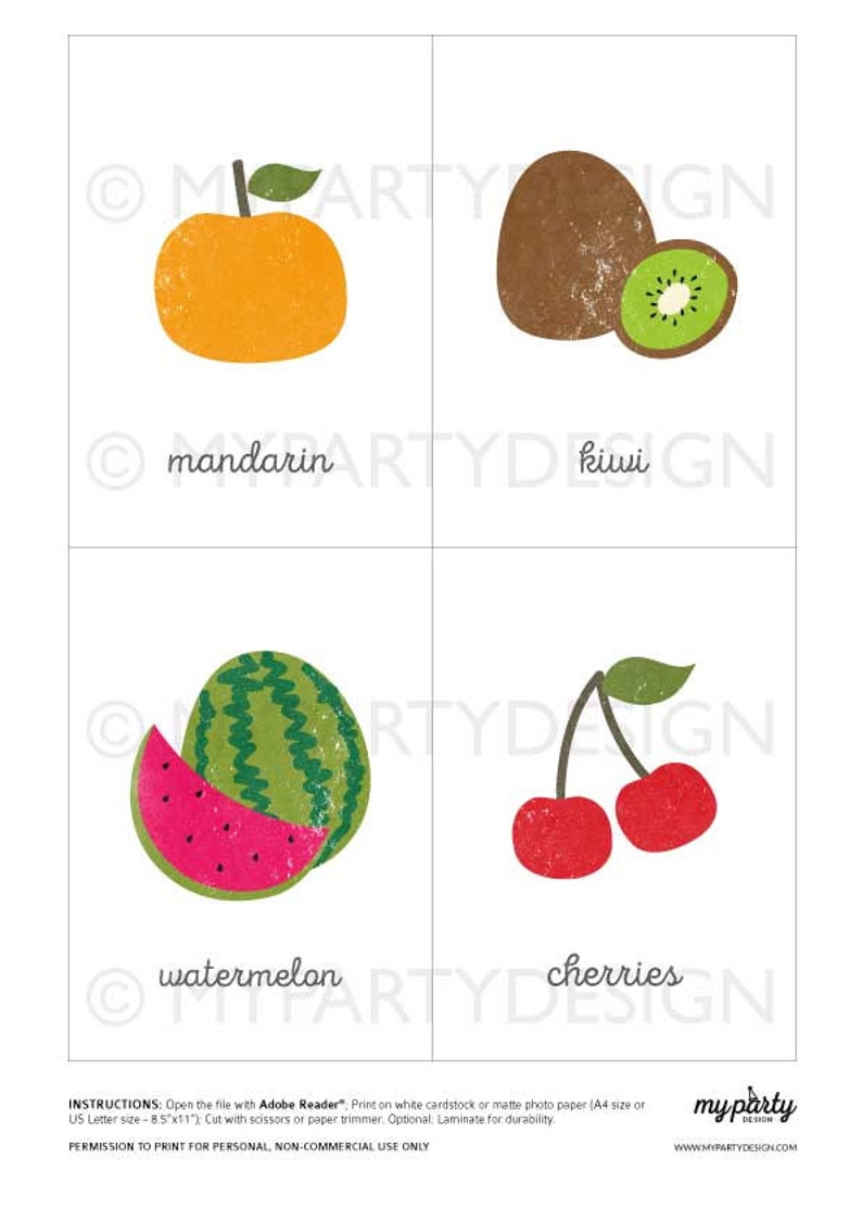Printable Fruit Flash Cards Learn the Fruits Homeschool - Etsy