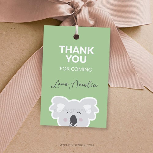 Koala Favor Tags Thank You Labels Koala Birthday | Etsy