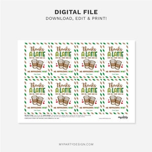 Thanks a Latte Appreciation Tag, Coffee Thank You Label, School Staff ...