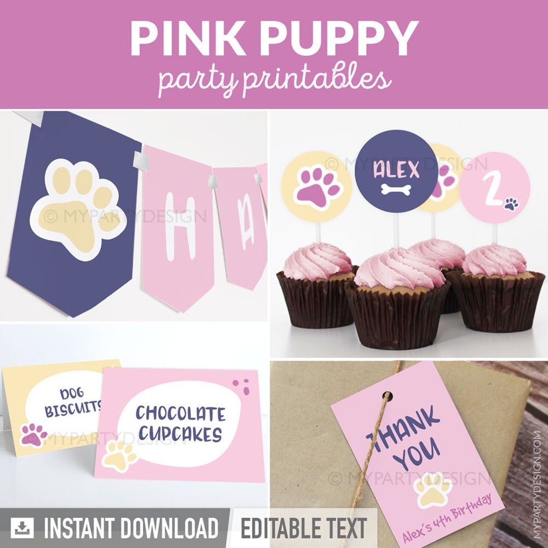 Puppy Birthday Decorations, Pink Dog Pawty Pack, Girl Birthday Party ...
