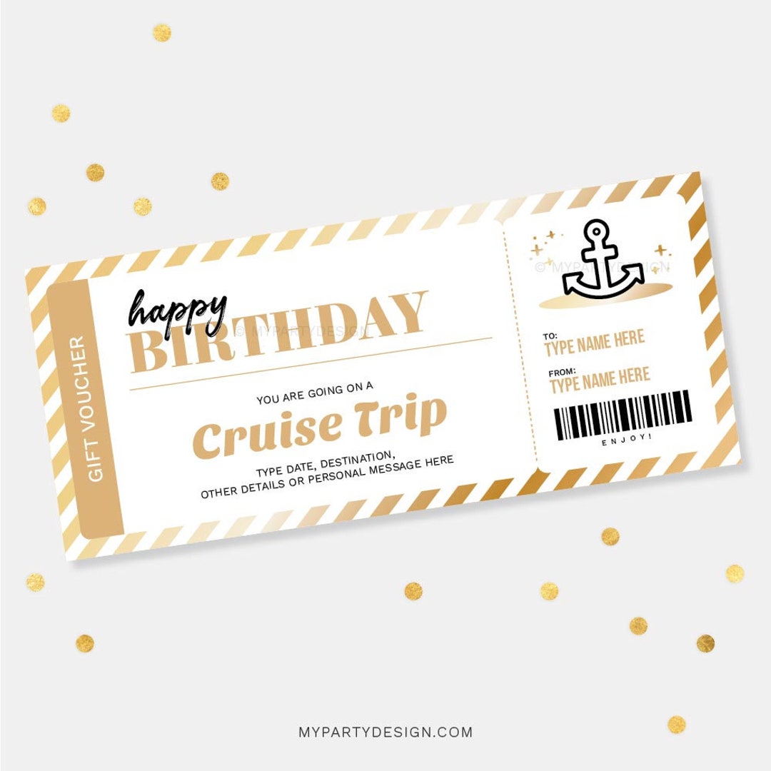 Cruise Gift Voucher Template, Birthday Gift Card, Surprise Cruise Ship ...