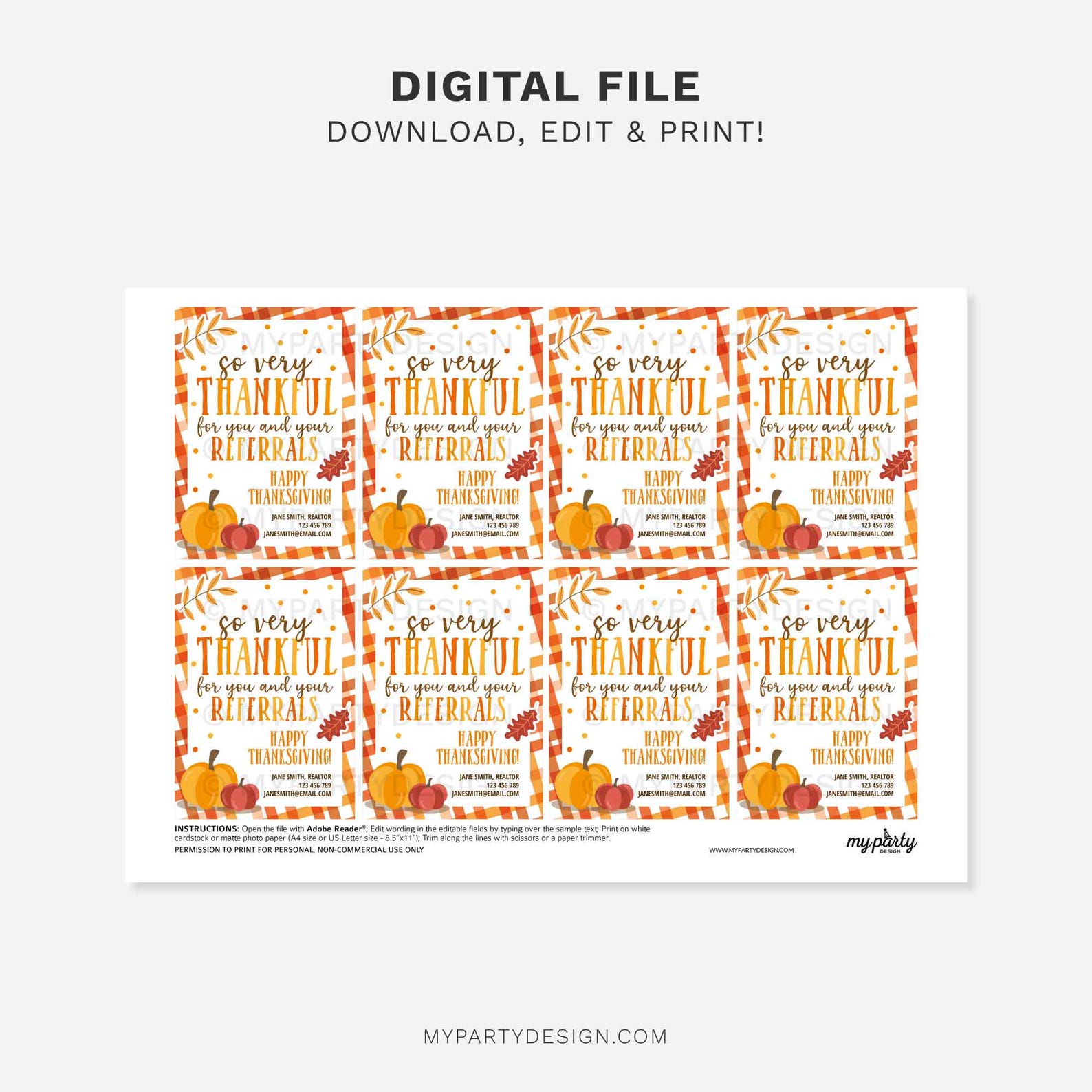 Thankful for Your Referrals Gift Tag, Fall Thanksgiving Appreciation ...