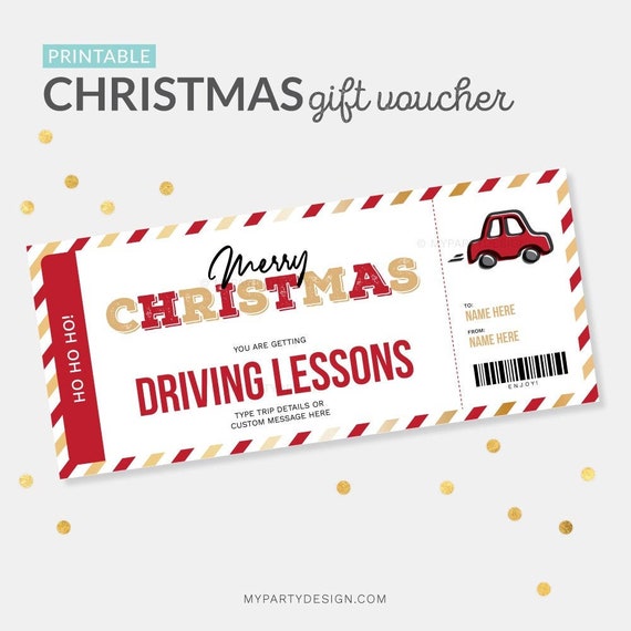 Christmas Learn to Drive Gift Voucher, Driving Lessons Present Template ...