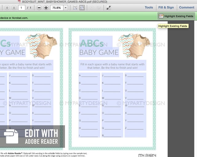 Abc Game, Baby Name Game, Mint Gold Baby Shower, Bodysuit Theme ...