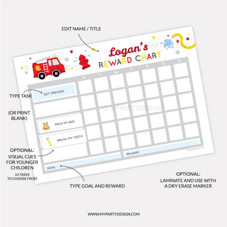 Fire Truck Chore Chart for Kids Fire Truck Reward Chart - Etsy