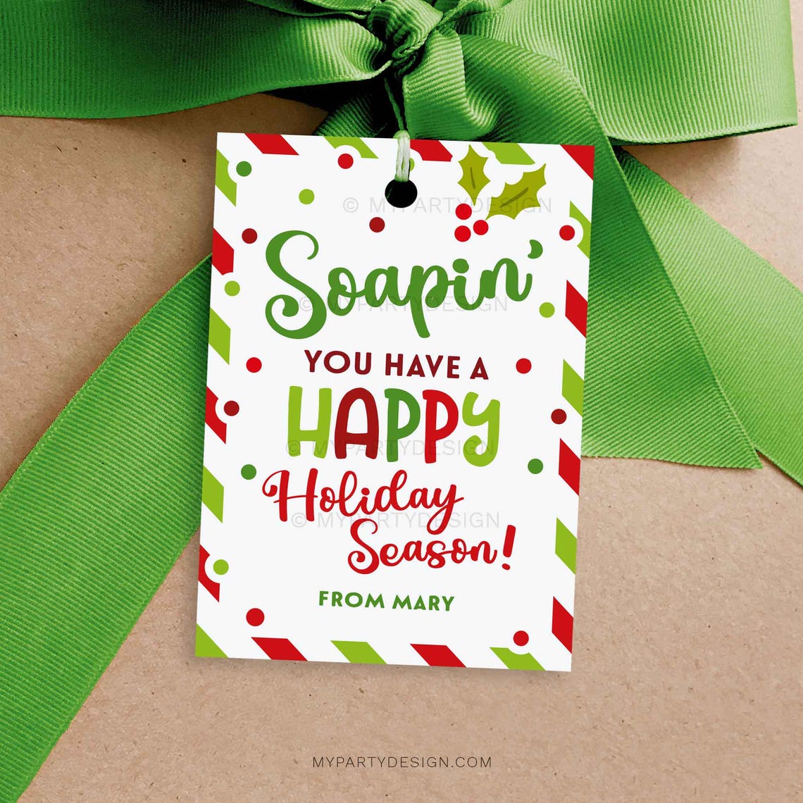 Christmas Soap Gift Tag, Soapin You Have a Happy Holiday Label for ...