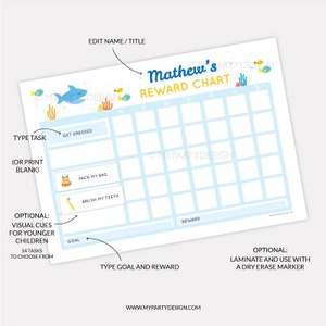 Under the Sea Reward Chart for Kids, Shark Chore Chart, Editable ...