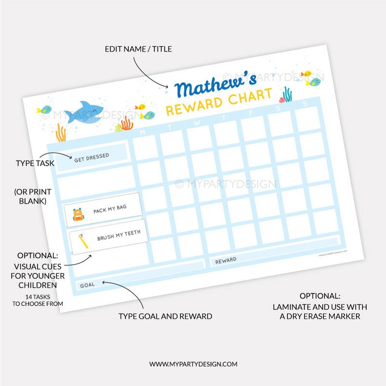 Under the Sea Reward Chart for Kids Shark Chore Chart - Etsy