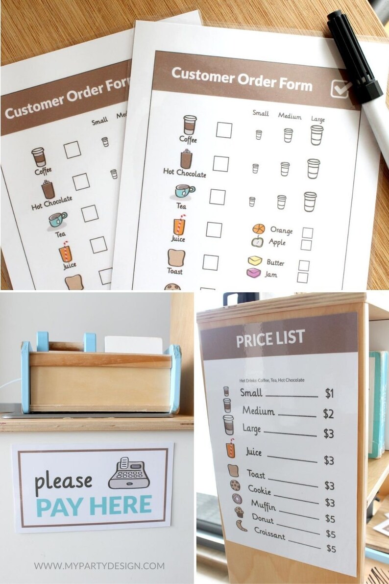Coffee Shop Dramatic Play Printables, Kids Cafe Pretend Play, Coffee ...