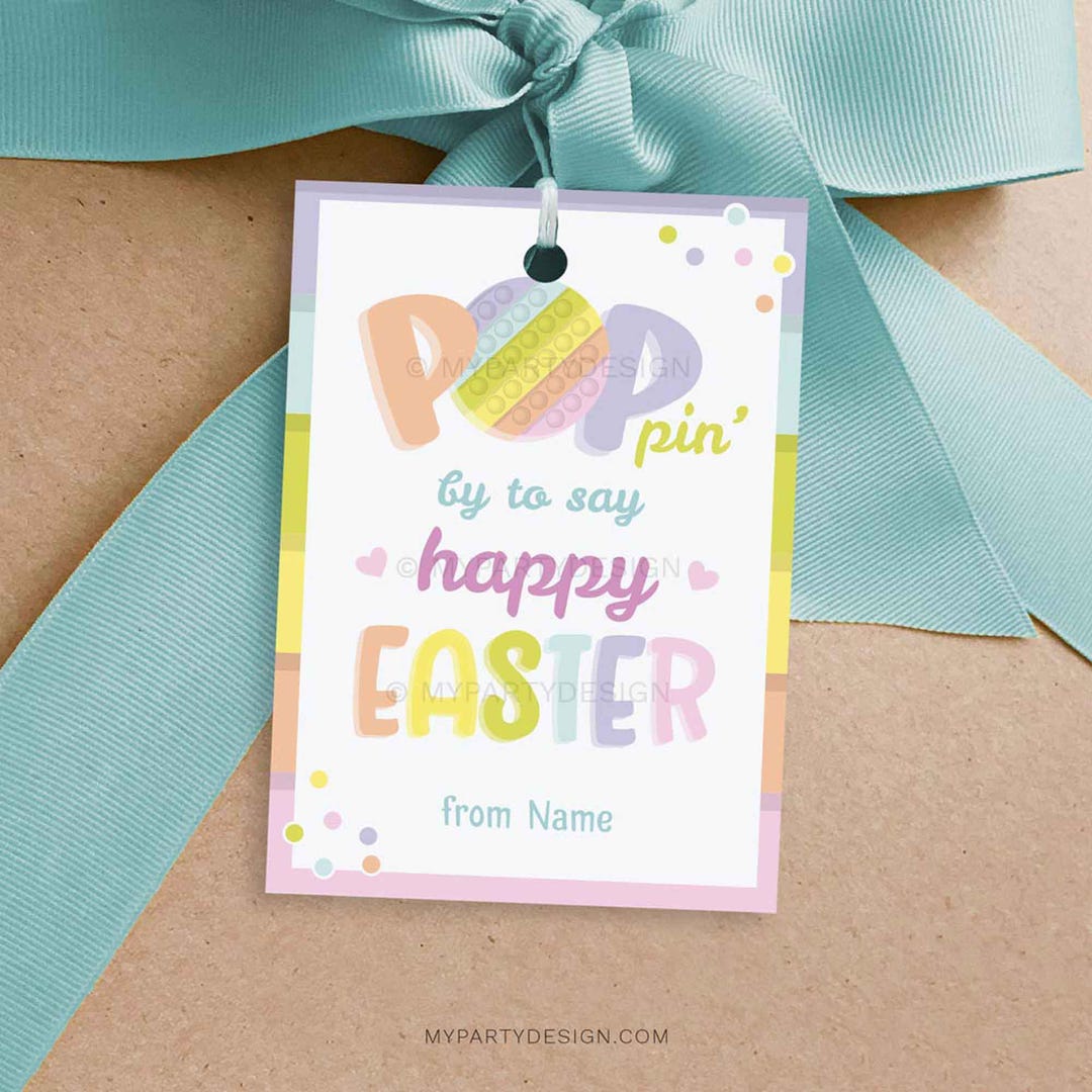 Poppin Easter Tag, Popping by to Say Happy Easter Favor Gift Tags, Kids ...