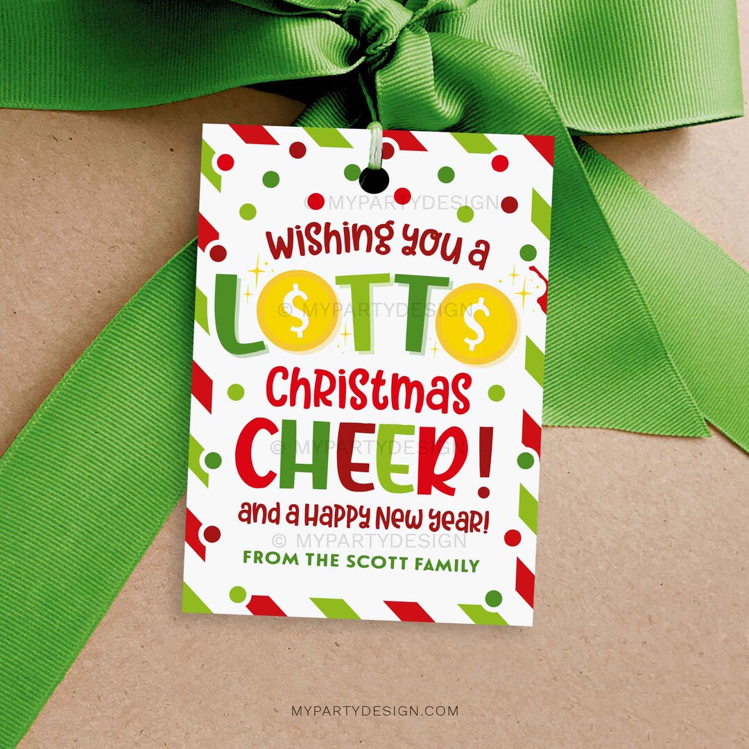 Lotto Christmas Cheer Gift Tag, End of Year Lottery Ticket Labels for ...