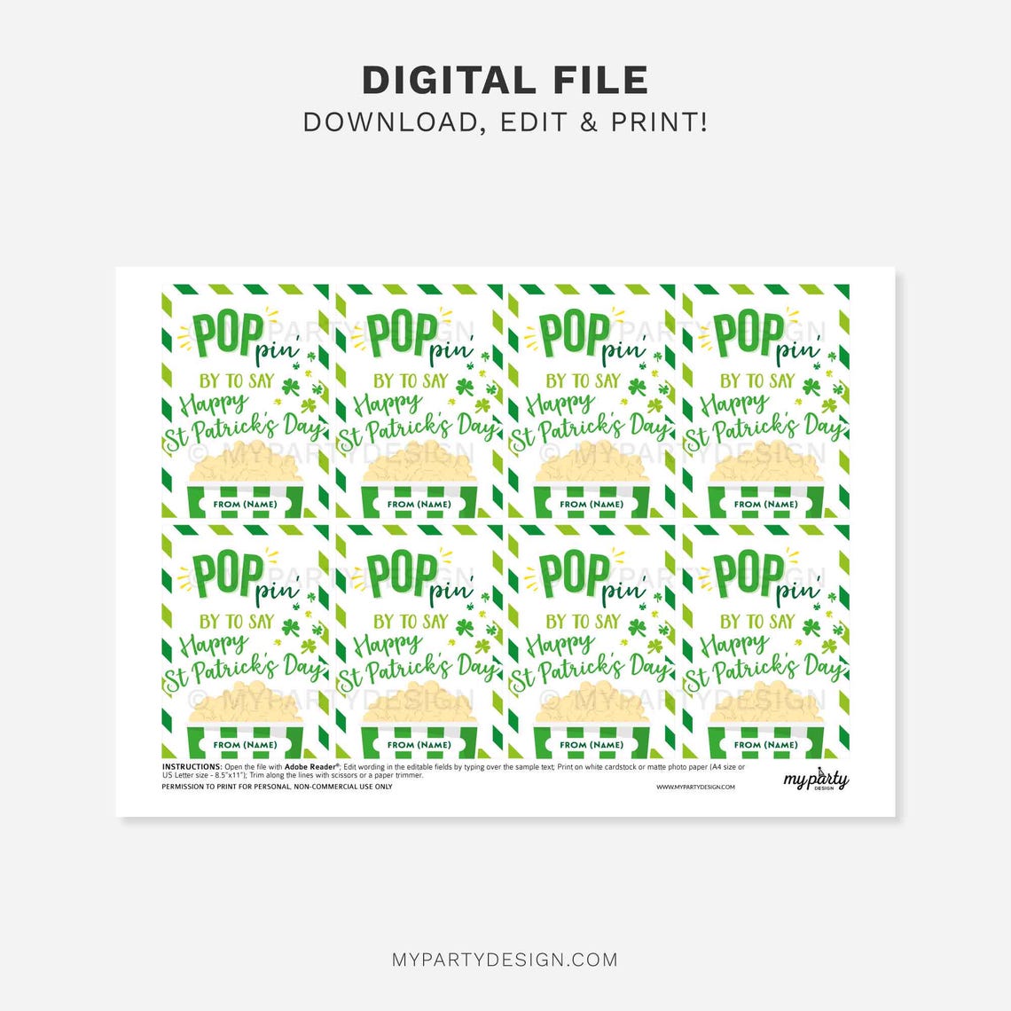 St Patricks Popcorn Gift Tag, Poppin by Gift Label, St Patrick's Day ...