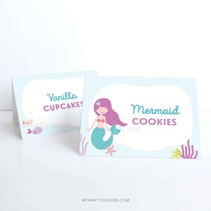 Mermaid Food Labels, Girl Party Printables, Place Cards, Mermaid ...