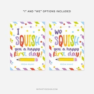 Squish You a Happy First Day Gift Tag, Back to School Year Gift Label ...