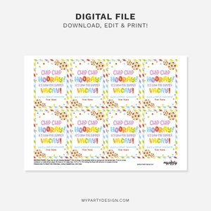 Chip Chip Hooray Summer Vacay Gift Tag, End of School Year Cookies Gift ...