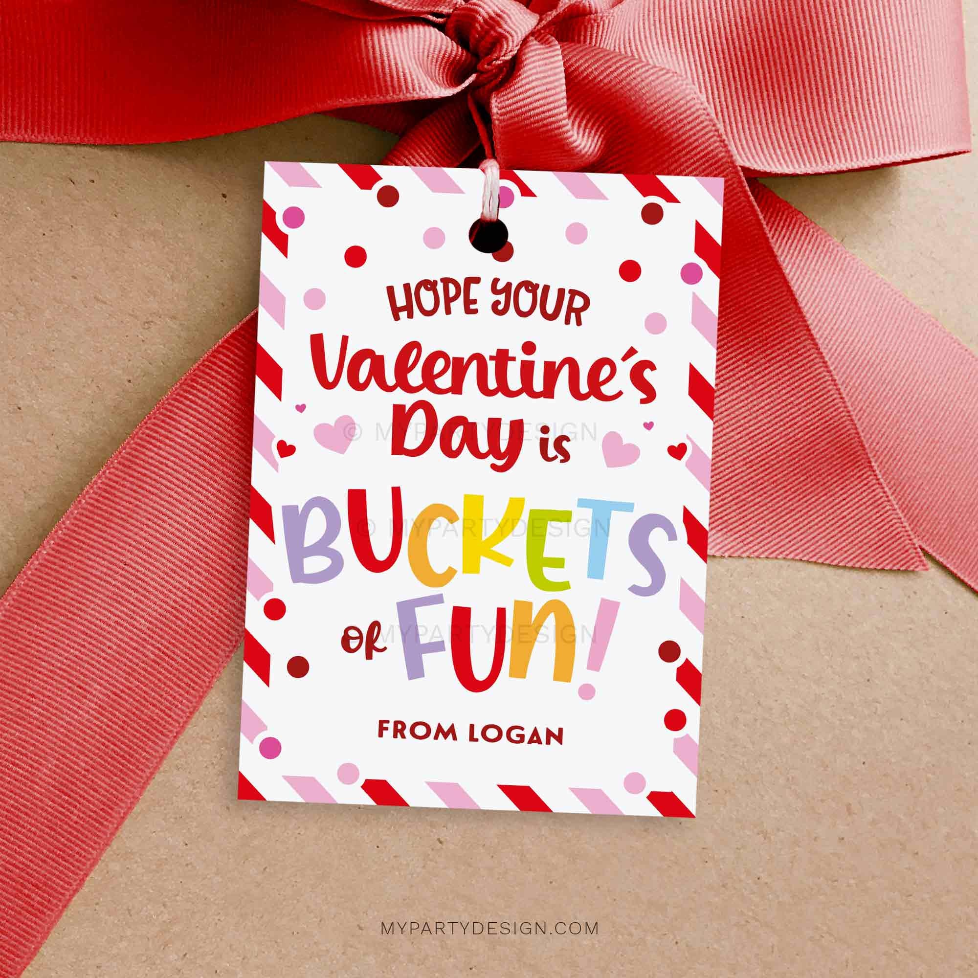 Valentines Buckets of Fun Gift Tags, Hamper Valentine's Day Labels ...