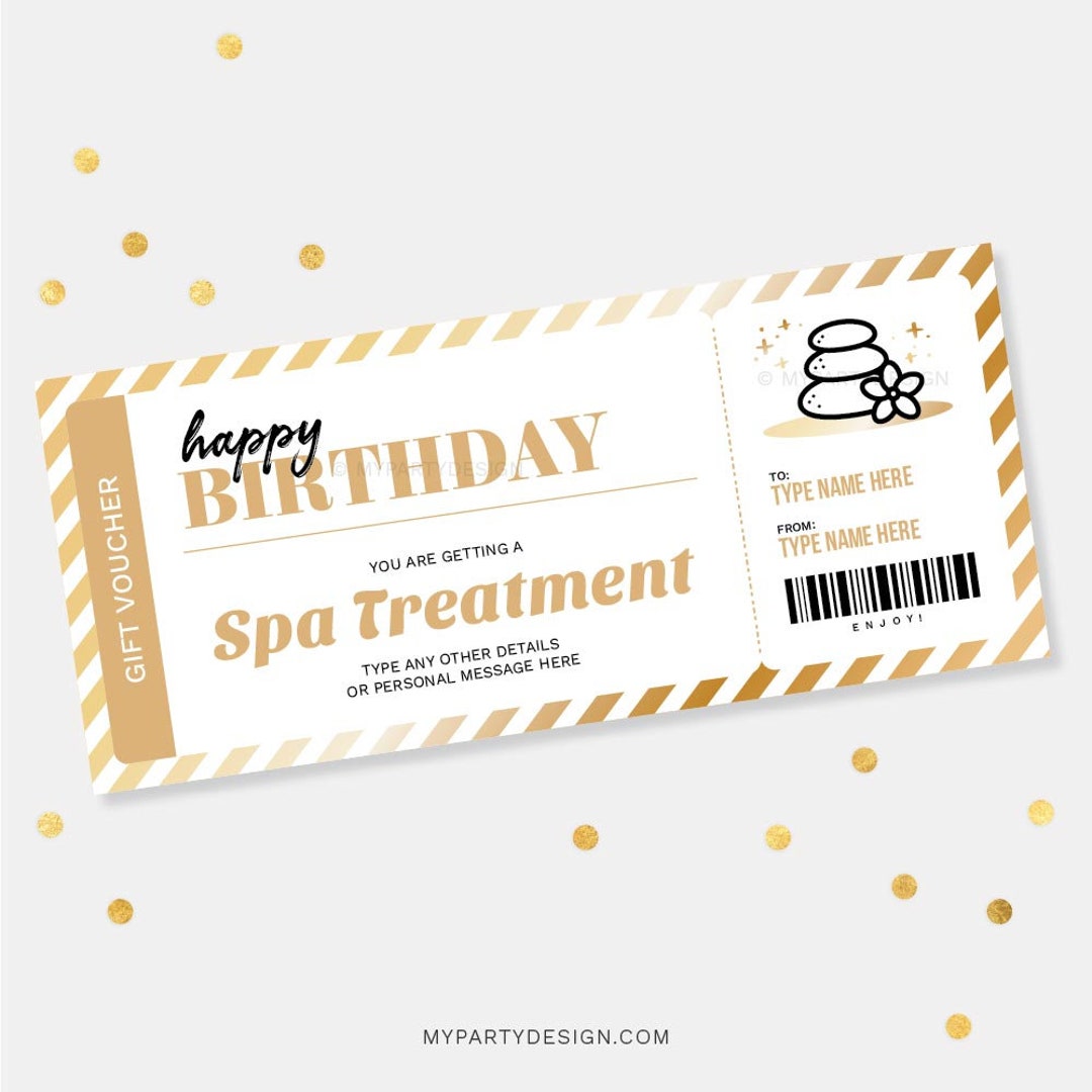 Spa Gift Voucher Template, Massage Birthday Present Card, Facial Gift ...