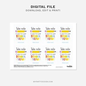 Take Note Tag, Back to School Gift Label, First Day of School Pen ...