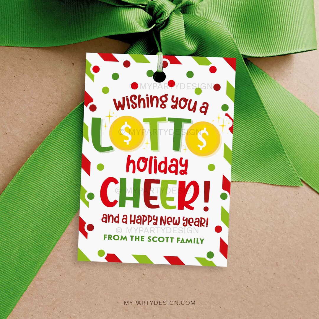 Lotto Holiday Cheer Gift Tag, End of Year Lottery Ticket Labels for ...