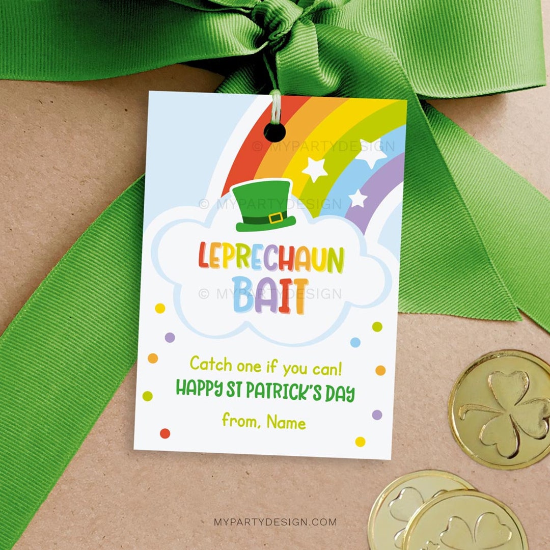 Leprechaun Bait Tag, St Patrick's Day Label, Kids Rainbow Cards for ...