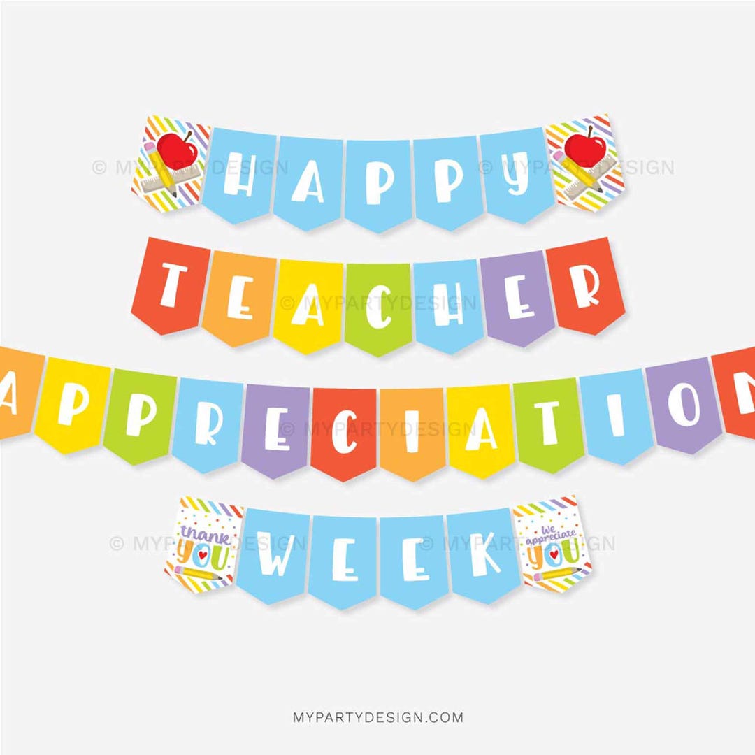Happy Teacher Appreciation Week Banner, Thank You Bunting for School ...
