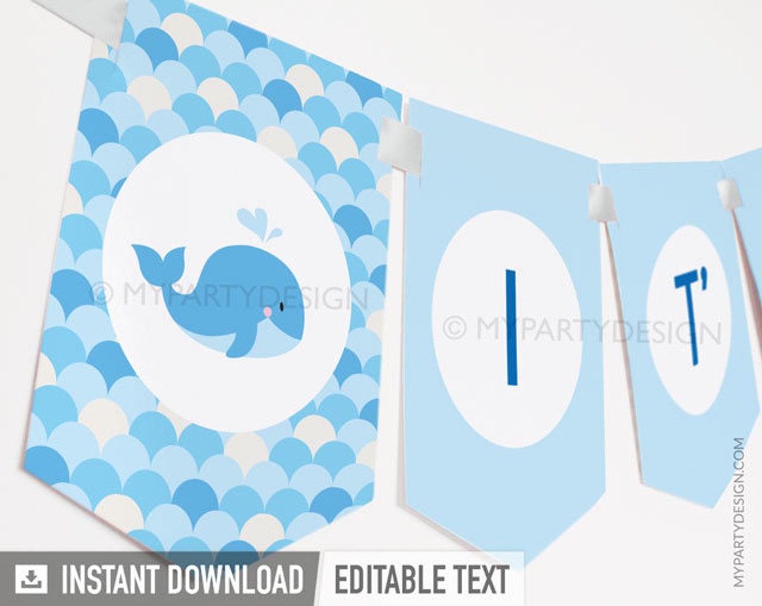 Whale Banner, Whale Baby Shower Bunting, Boy Blue - Whale Party ...