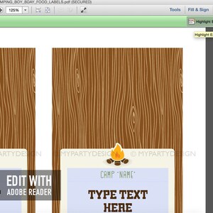 Camping Food Labels, Camp Party Place Cards, Boy Campout Sleepover ...