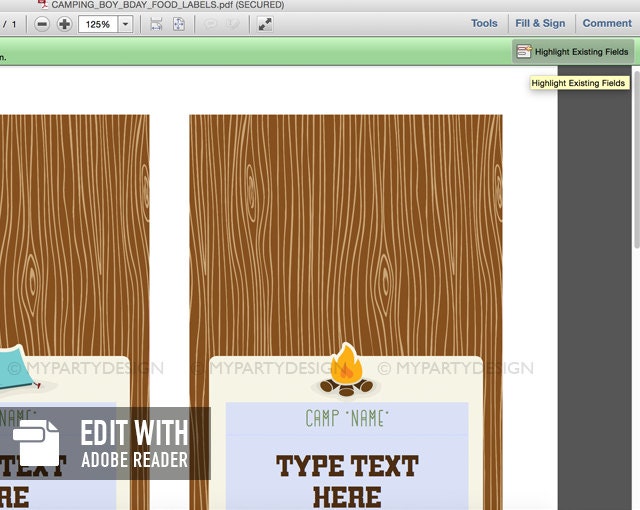 Camping Food Labels Camp Party Place Cards Boy Campout - Etsy