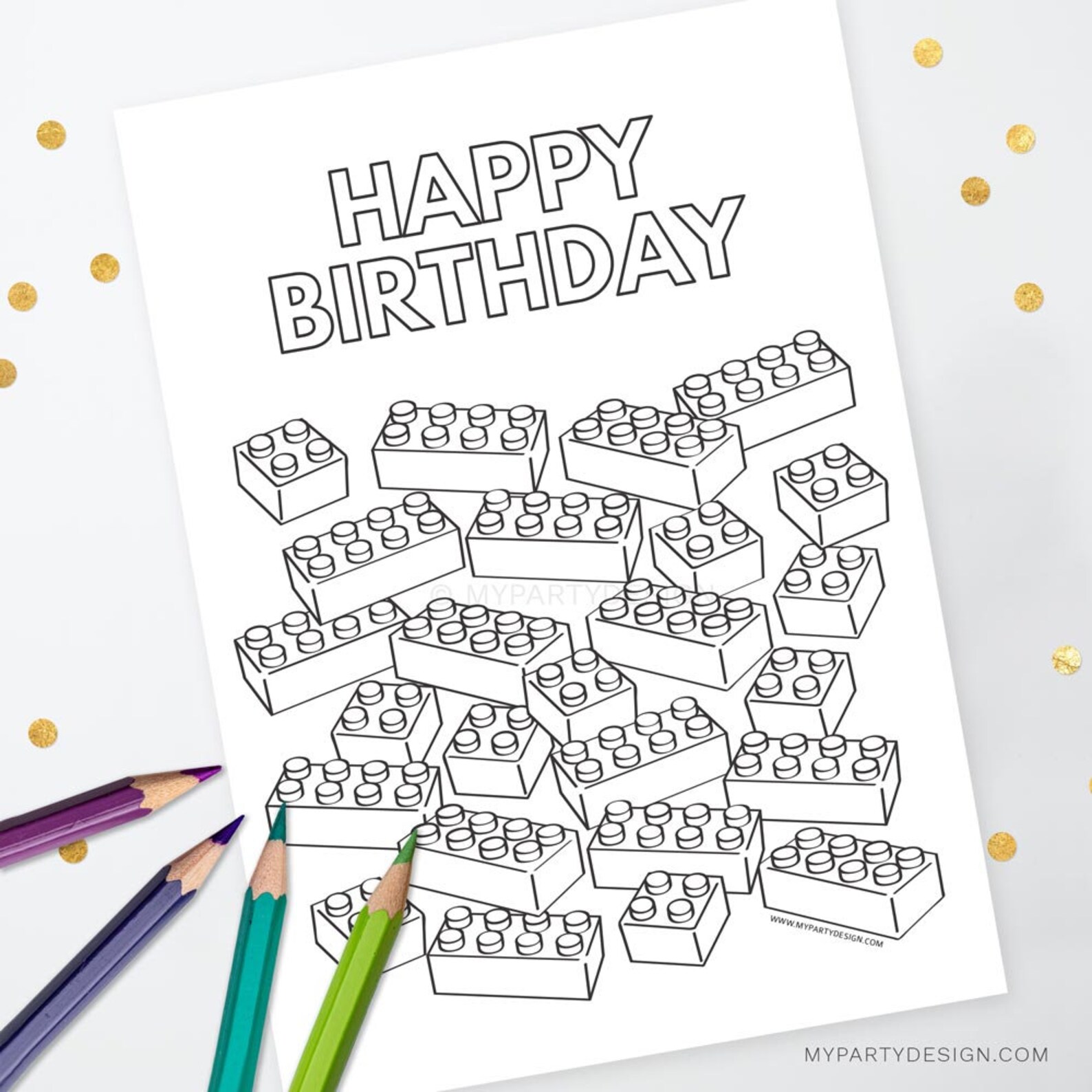 Building Blocks Coloring Page Bricks Party Activity Unisex - Etsy