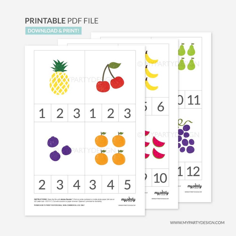 Printable Counting Cards, Fruit Clip Cards, Learn the Numbers ...