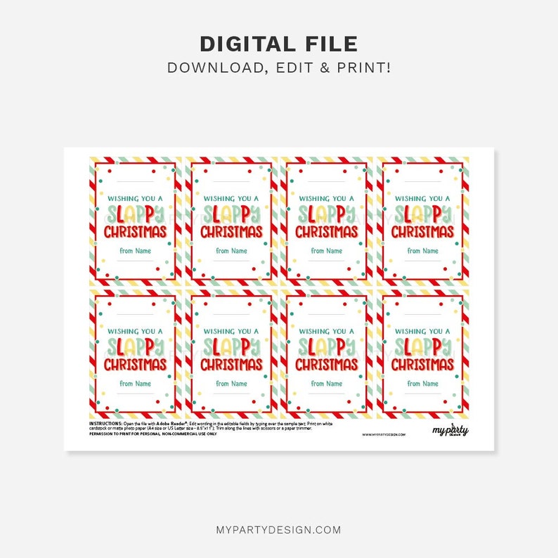 Christmas Slap Band Gift Tags, Slappy Christmas Labels, Kids Holiday ...