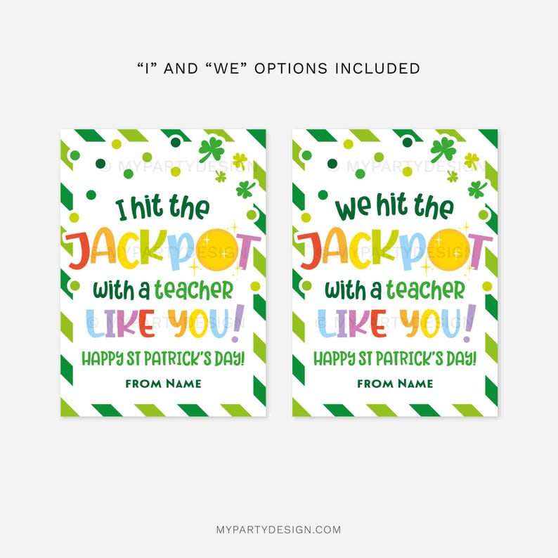I Hit the Jackpot With a Teacher Like You St Patrick's Day Gift Tag, St ...